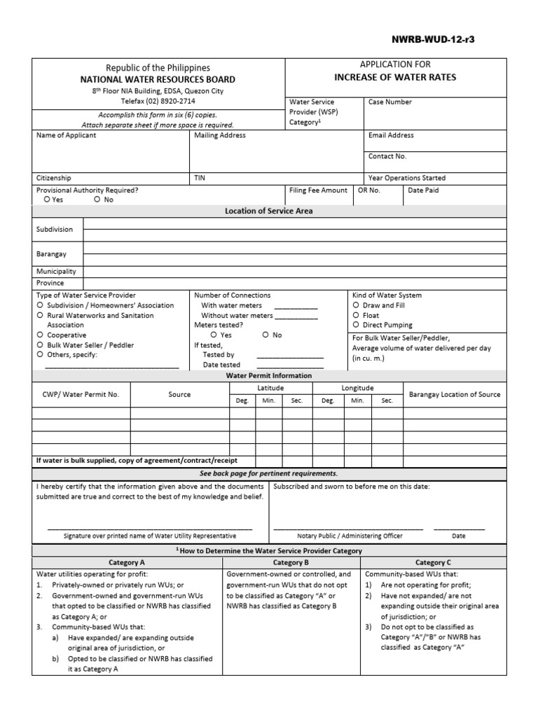NWRB Water Rate Increase Application | PDF | Business | Water Supply