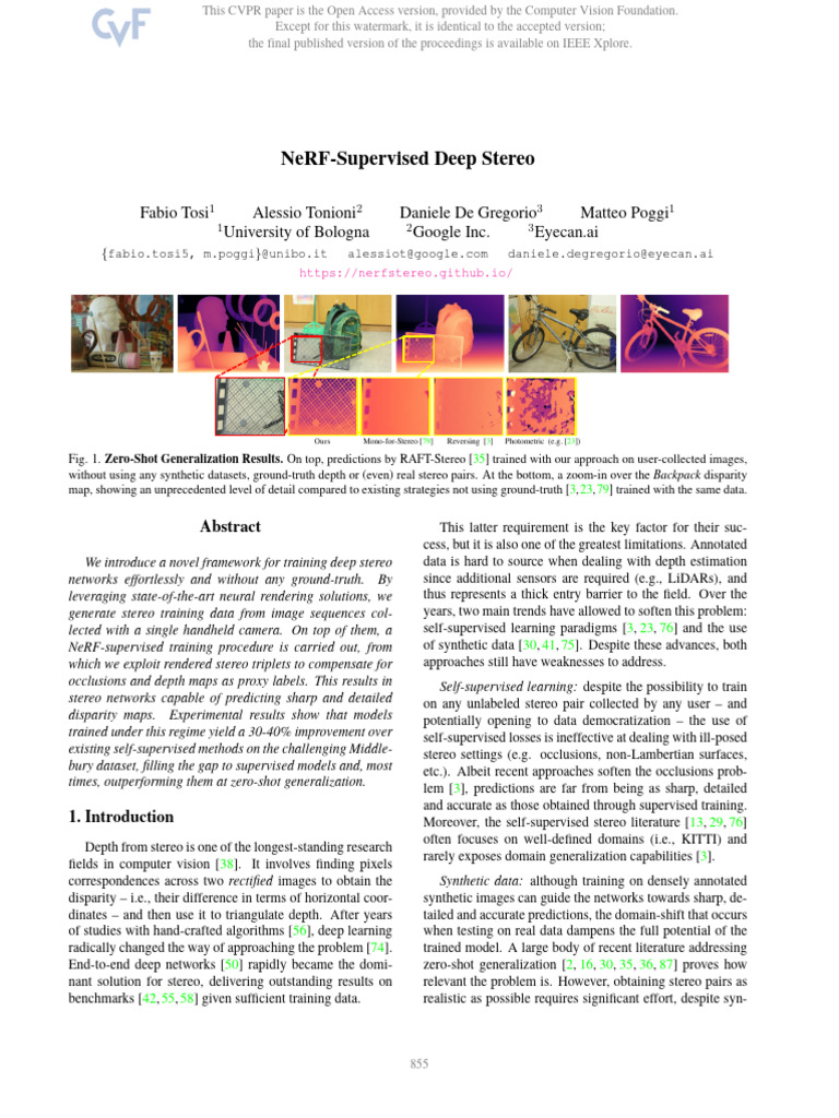 Tosi NeRF-Supervised Deep Stereo CVPR 2023 Paper | PDF | Computer Vision