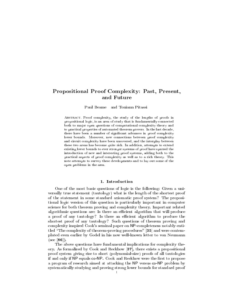 BeamePitassi_proofcomplexitypastpresentfuture | Download Free PDF | Computational Complexity ...