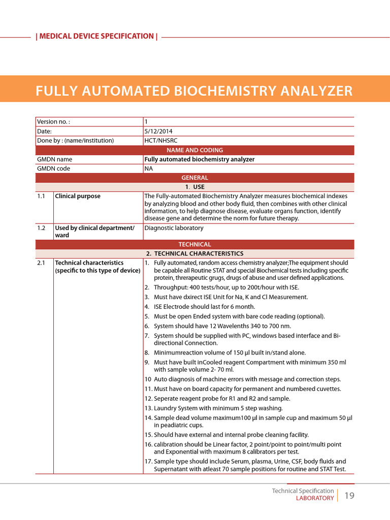 Fully Automated Biochemistry Analyzer Specs | PDF | Calibration ...