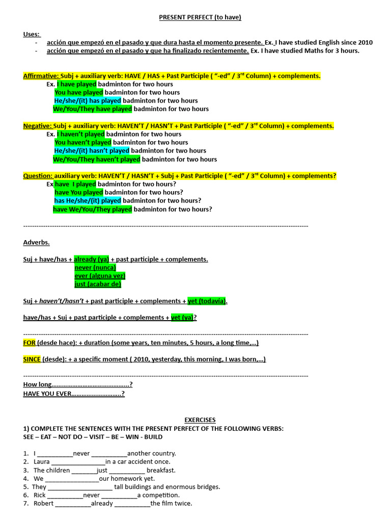 20-11-2023 Present Perfect + Adverbs | PDF | Grammar | Language Mechanics