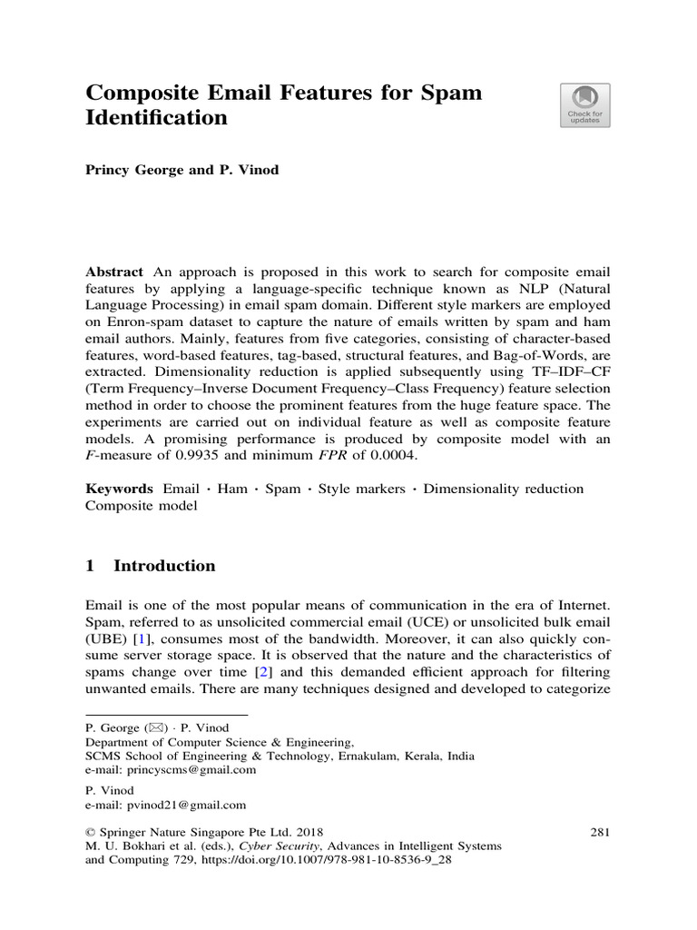 10-2018-Composite Email Features For Spam Identification | PDF