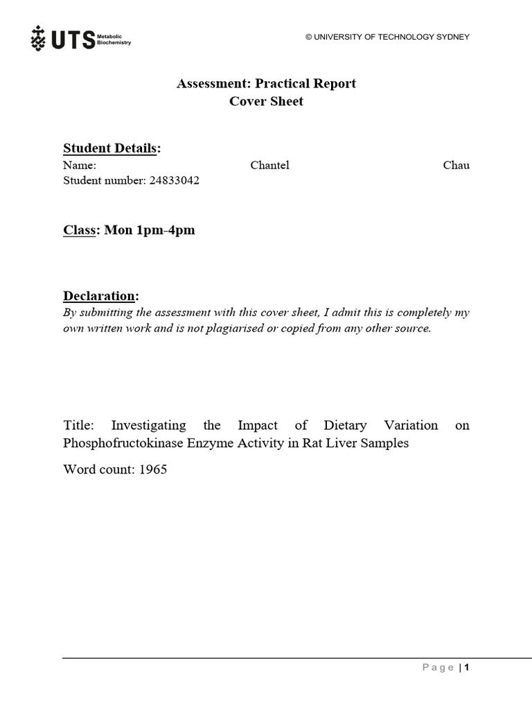 Practical Report Template Autumn 2024 1 | PDF | Glycolysis | Metabolism