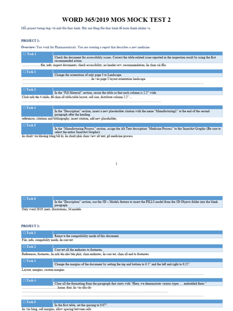 MOS Word 2019 Mock Test Projects | PDF | Page Layout | Note (Typography)