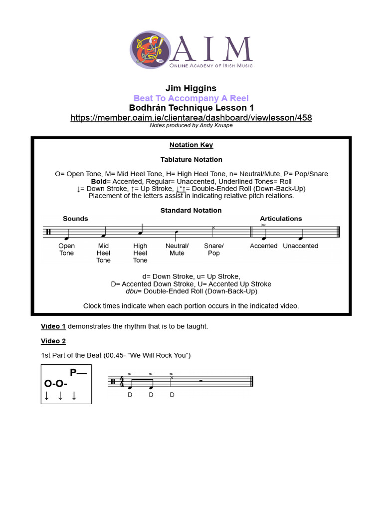 Bodhrán Technique Lesson with Jim Higgins | PDF