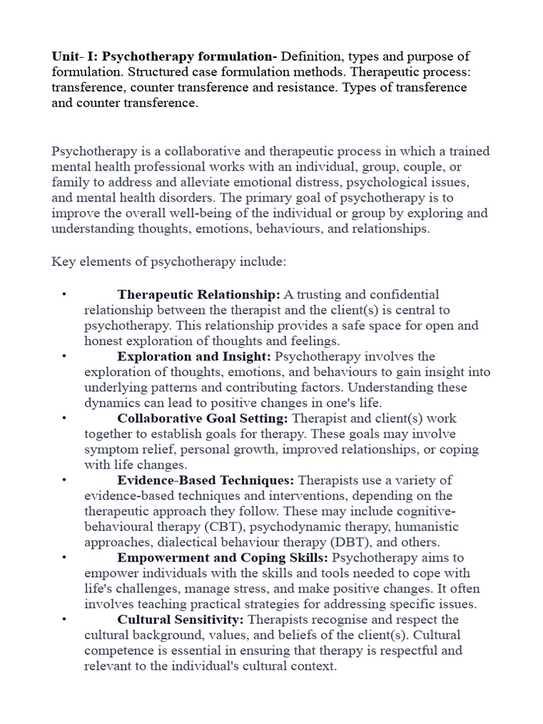 PT Unit 1 | PDF | Psychotherapy | Dialectical Behavior Therapy