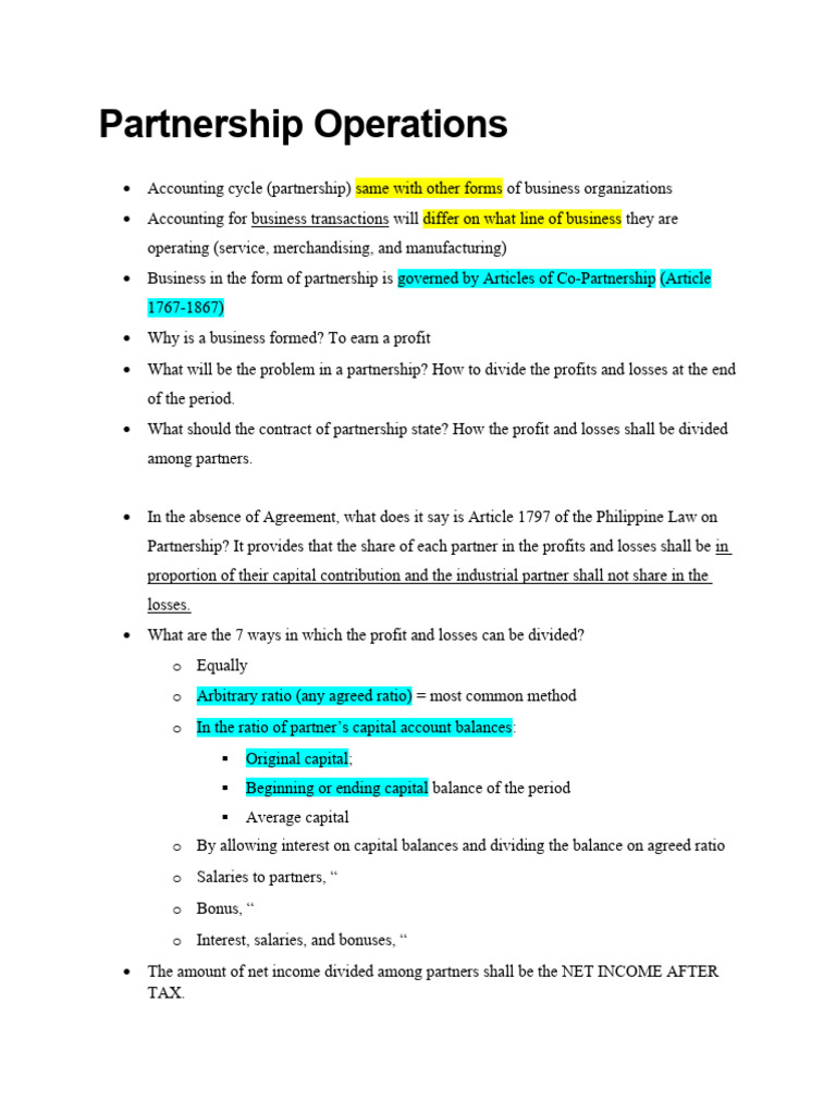 Partnership Operations | Download Free PDF | Partnership | Income Statement