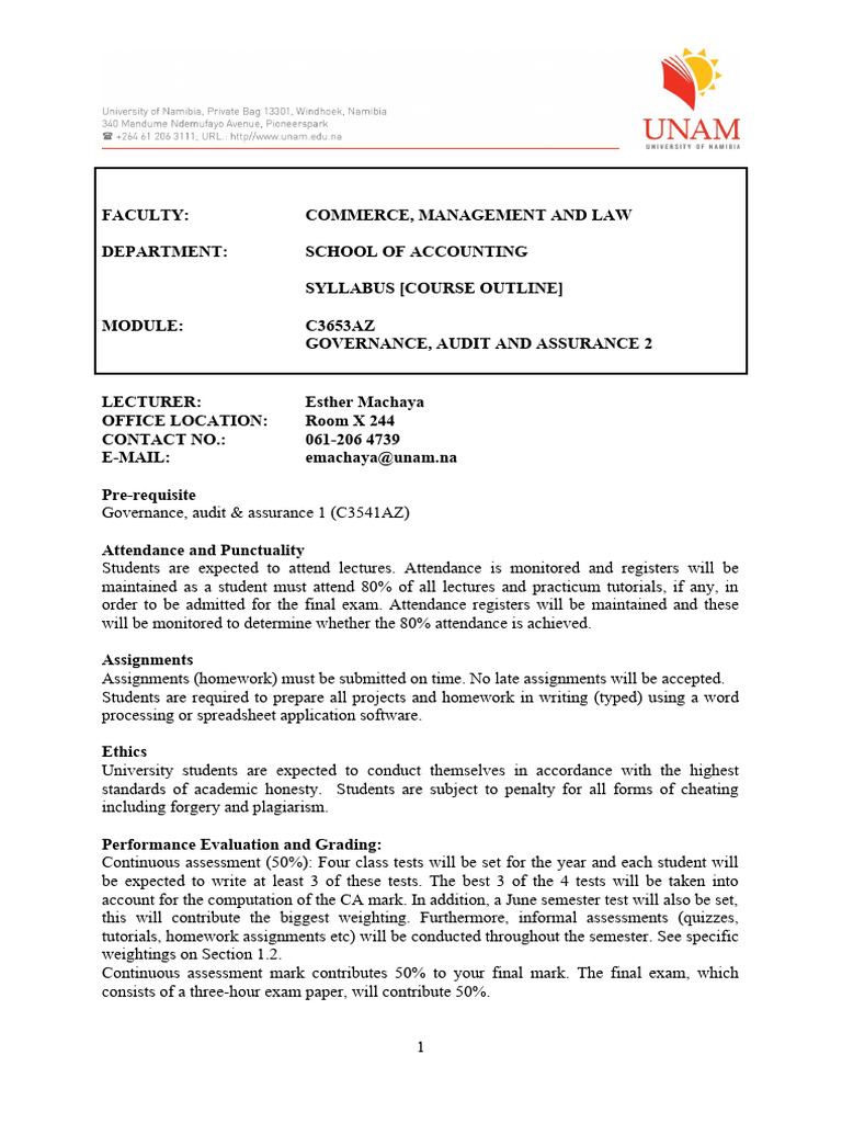 GAA 2 Course Outline 2024 Semester 1 | PDF | Audit | Internal Control