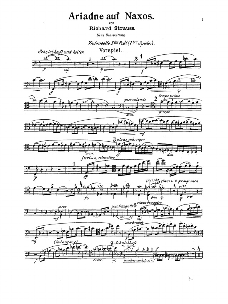Strauss Ariadne Auf Naxos Op.60 Cello 1 Desk (1st Player) Revised | PDF
