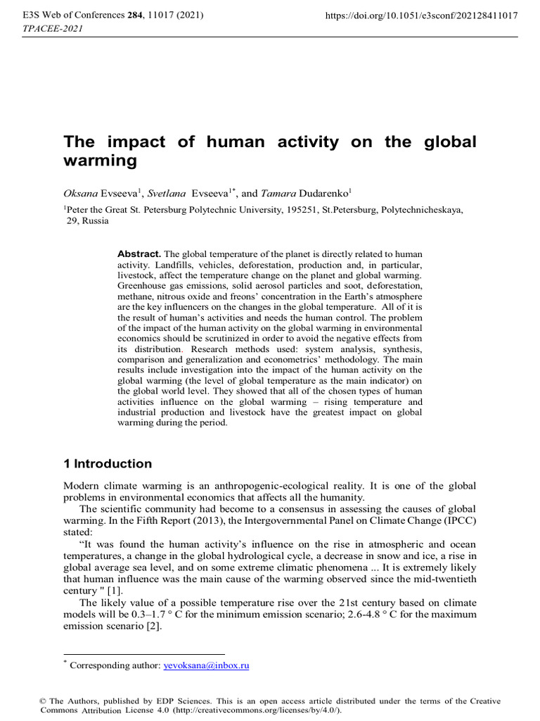 The Impact of Human Activity On The Global Warming | PDF | Climate ...