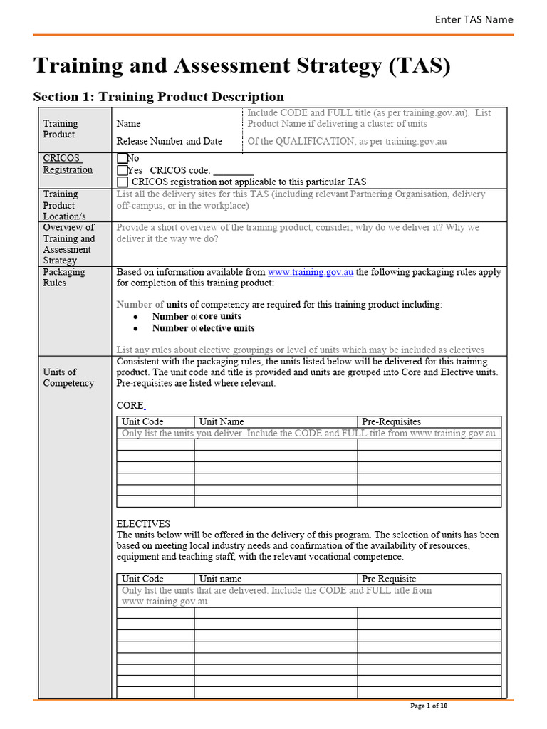 Training and Assessment Strategy - Template | PDF