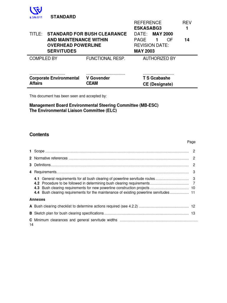 Bush Clearance Standards for Powerlines | PDF | Audit | Deforestation