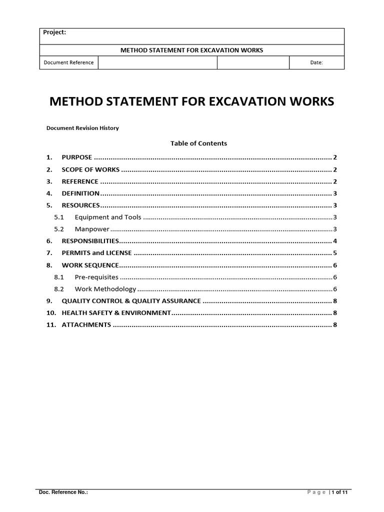 Method Statement for Excavation works | PDF | Surveying | Trench