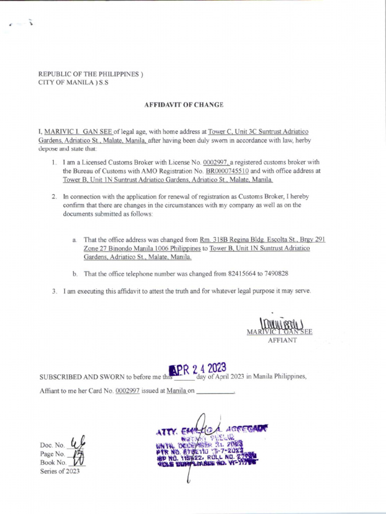 Affidavit of Change | PDF