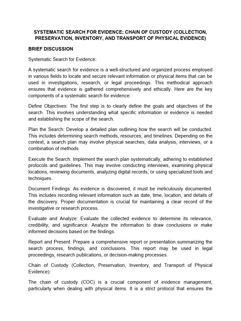 SYSTEMATIC SEARCH FOR EVIDENCE CHAIN OF CUSTODY (COLLECTION ...