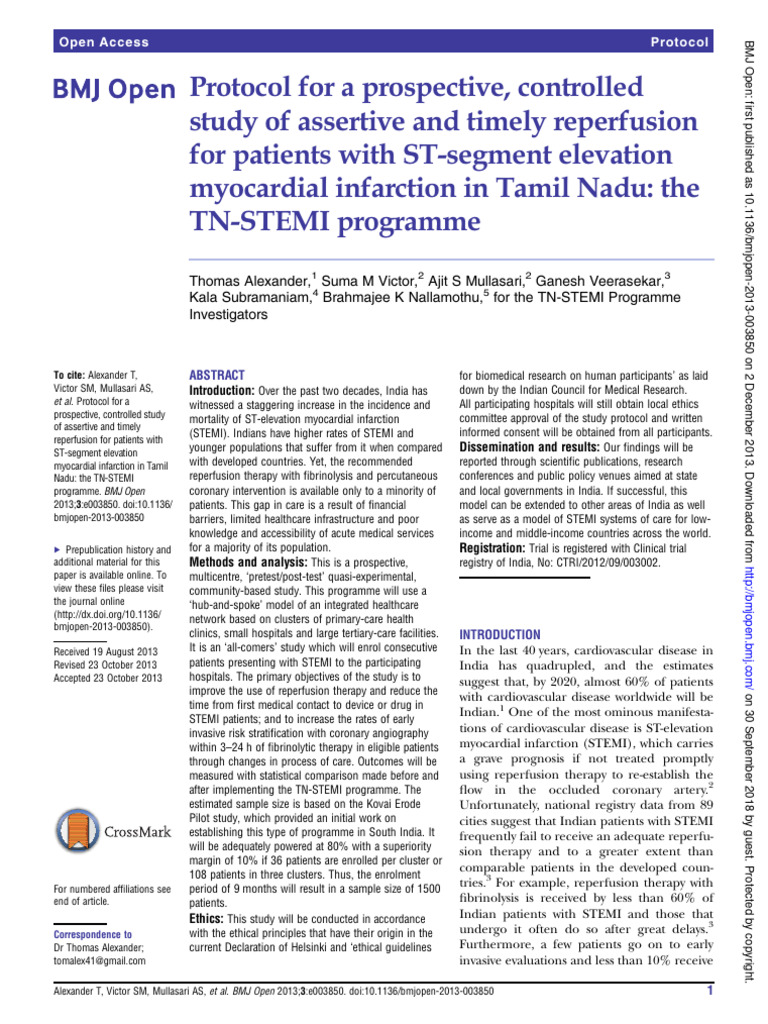 Protocol For A Prospective, Controlled | PDF | Myocardial Infarction ...