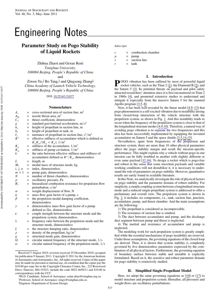 Parameter Study On Pogo Stability of Liquid Rockets | Download Free PDF ...