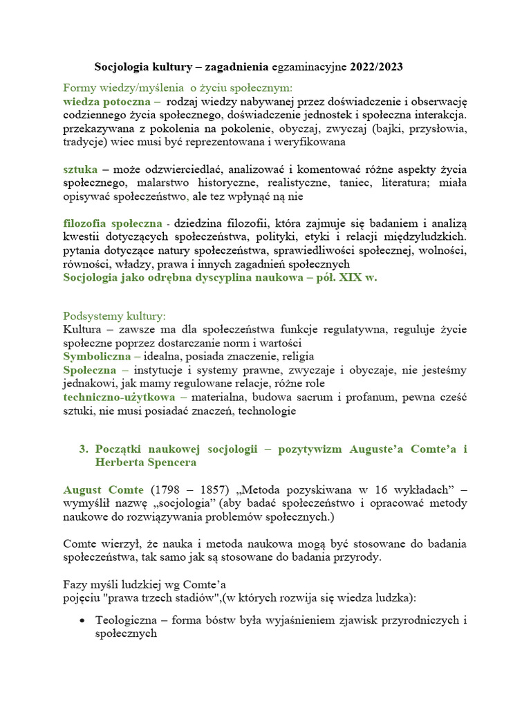 Zagadnienia Socjologia Egzamin | PDF