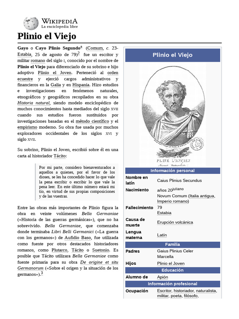 Plinio el Viejo: Vida y Aportaciones | PDF | Historia | Clásicos