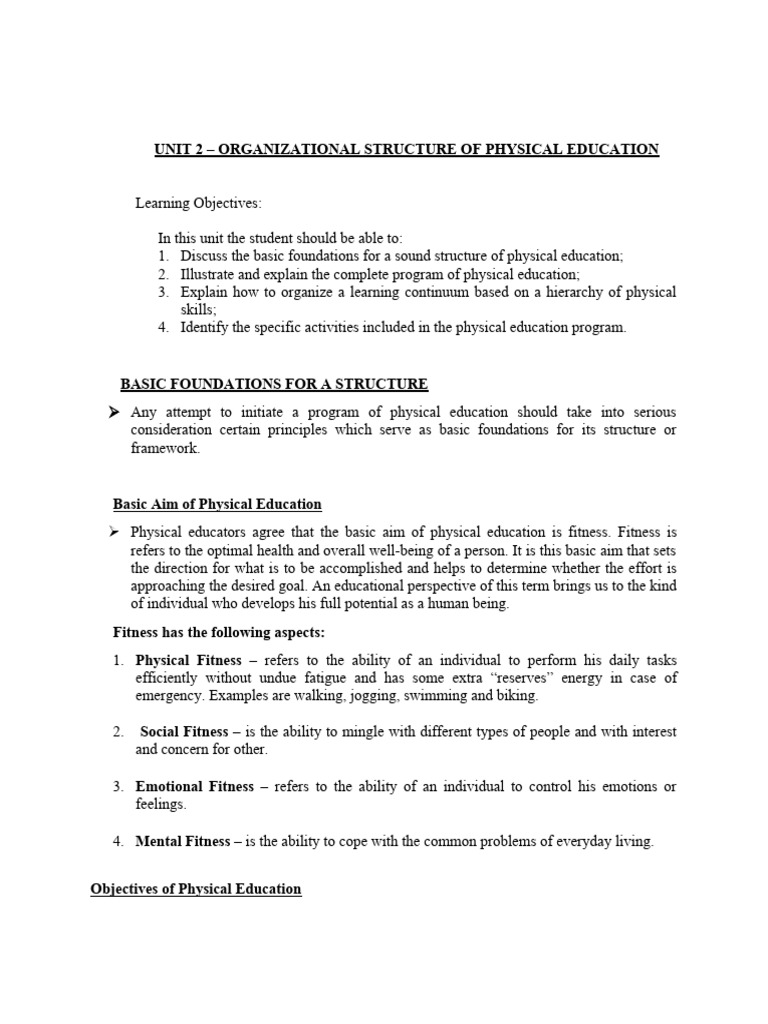 Unit 2 Organizational Structure of PE | Download Free PDF | Physical ...