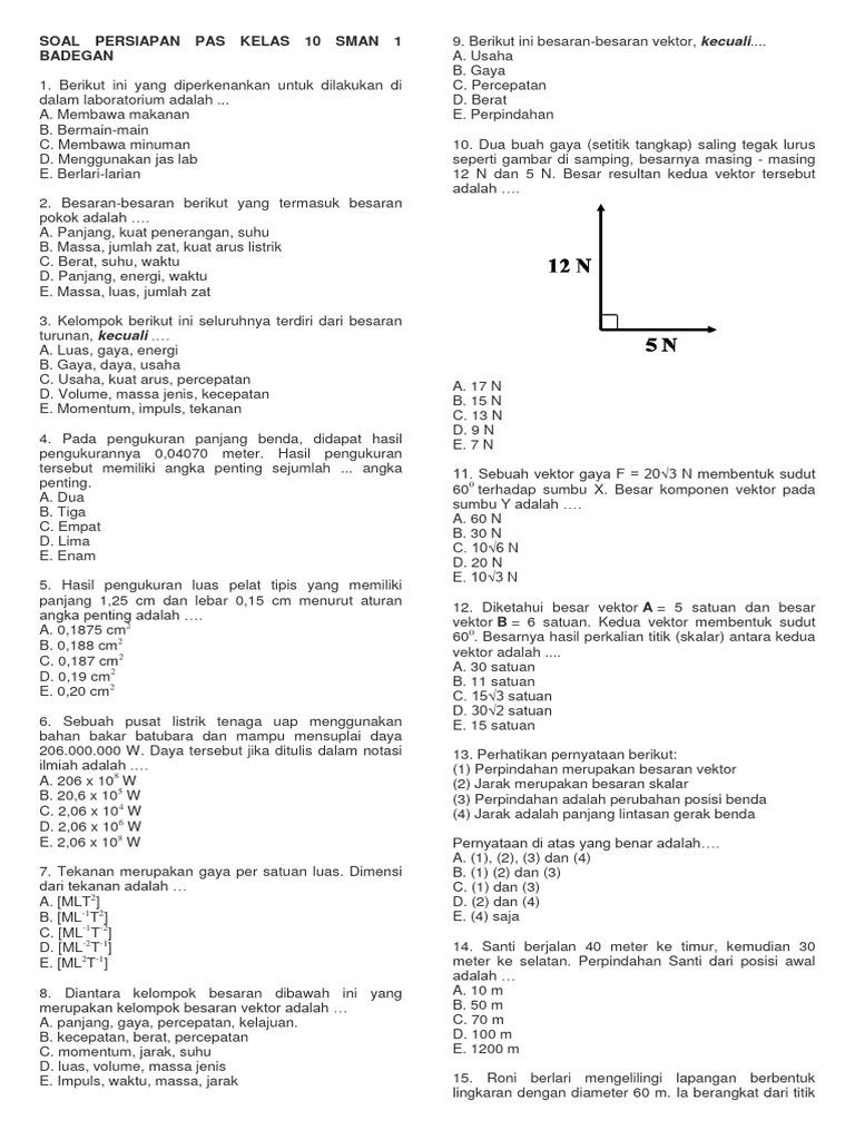 Pas Fis 10 Sma Sem 1 Badegan | PDF