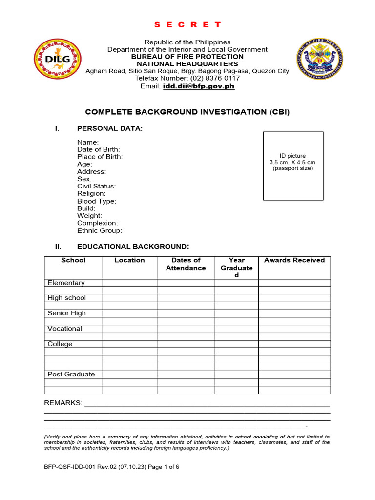 Form 1 CBI Rev 02 | PDF | Naturalization | Government And Personhood