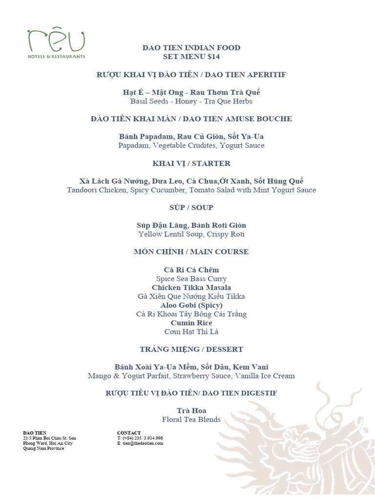 2023 Final Dao Tien Indian Menu $14 | PDF