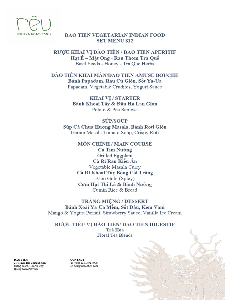 2023 Final Dao Tien Indian Menu $12 | PDF