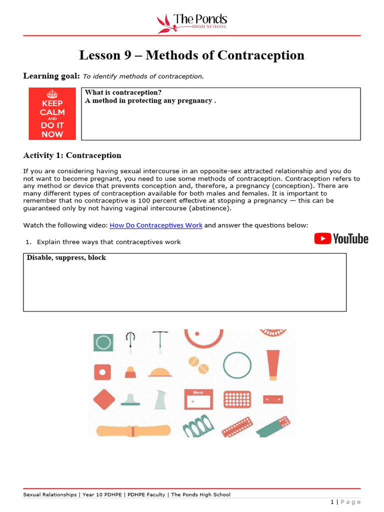 Sexual Relationships Lesson 9 | PDF | Birth Control | Sexual Intercourse