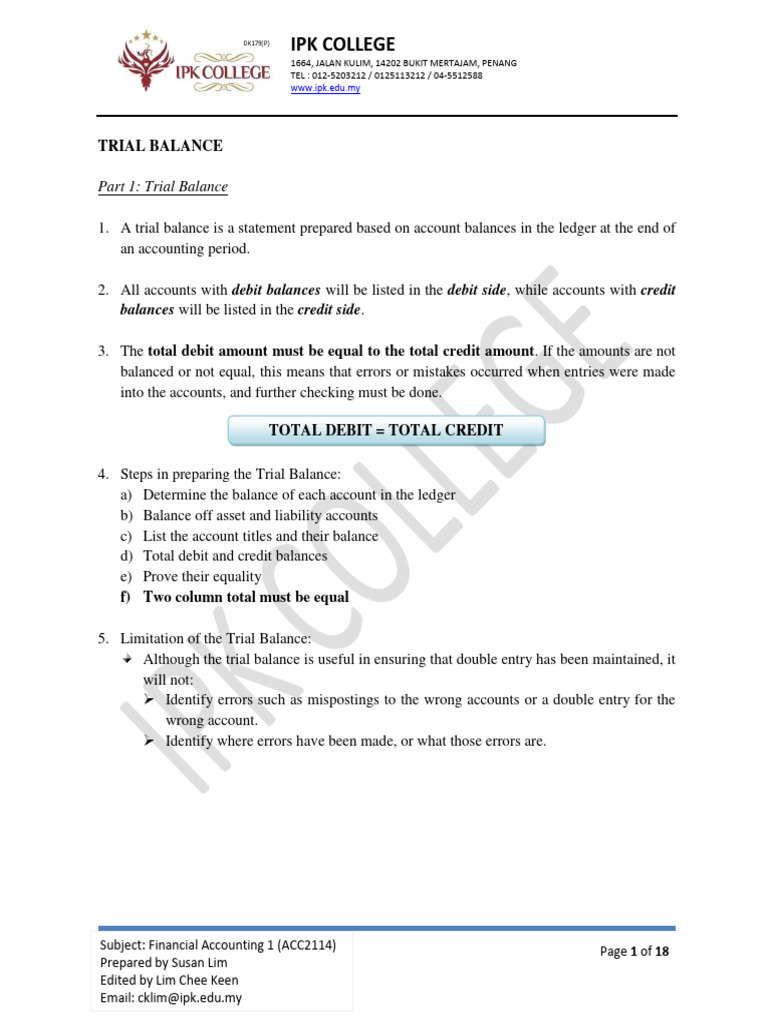 Trial Balance | PDF | Debits And Credits | Financial Accounting