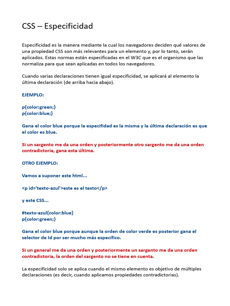CSS Especificidad | PDF | Red mundial | Internet y web