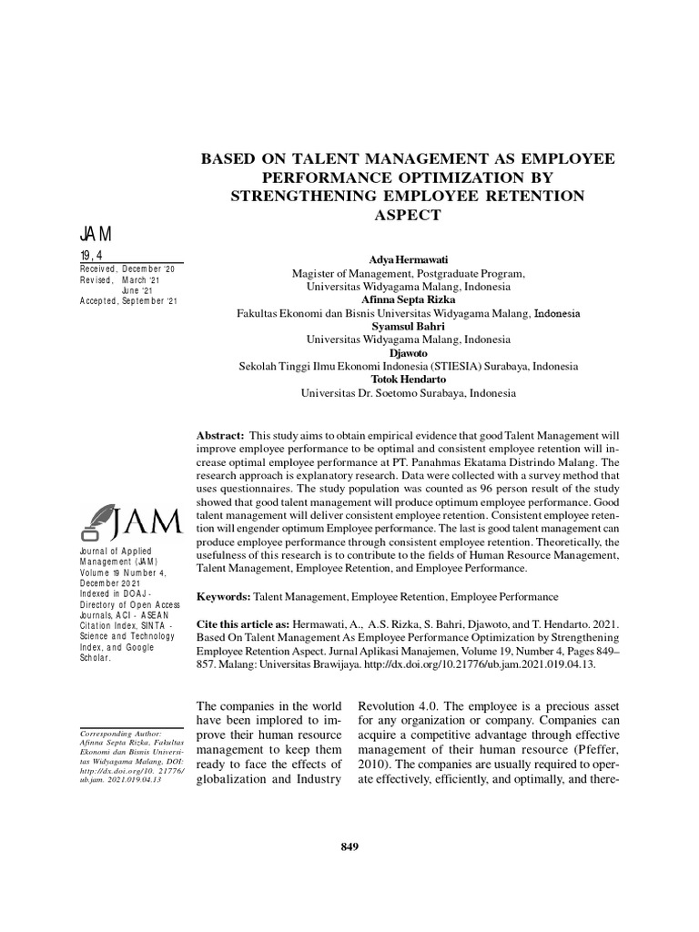 Based On Talent Management As Employee Performance Optimization by ...