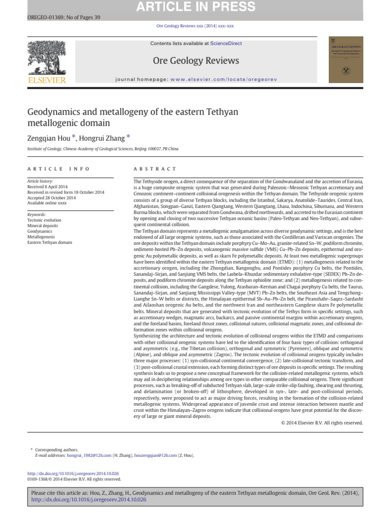 Hou and Zhang 2015. Geodynamics and Metallgeny of The Eastern Tethyan ...