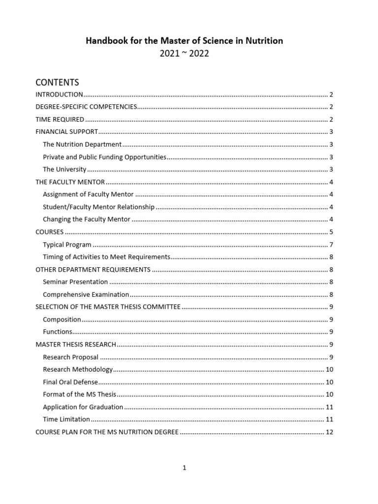 Nutrition MS Degree Handbook 2021 2022 | Download Free PDF | Thesis | Academic Degree
