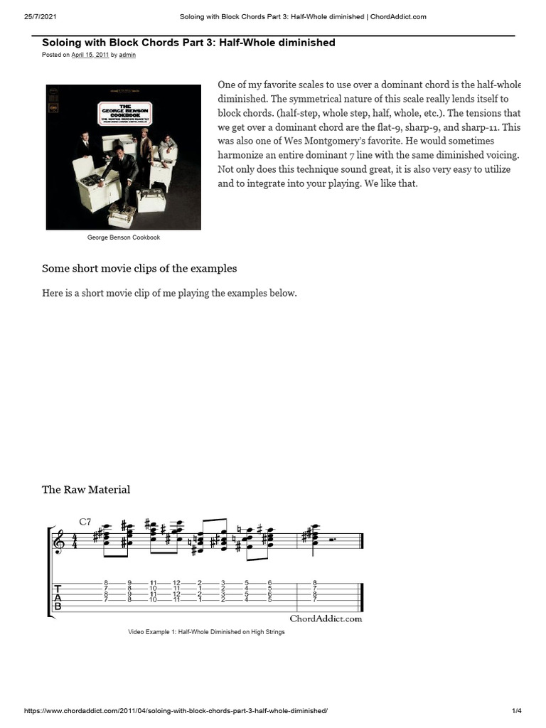 Soloing with Block Chords Part 3_ Half-Whole diminished _ ChordAddict.com | Download Free PDF ...