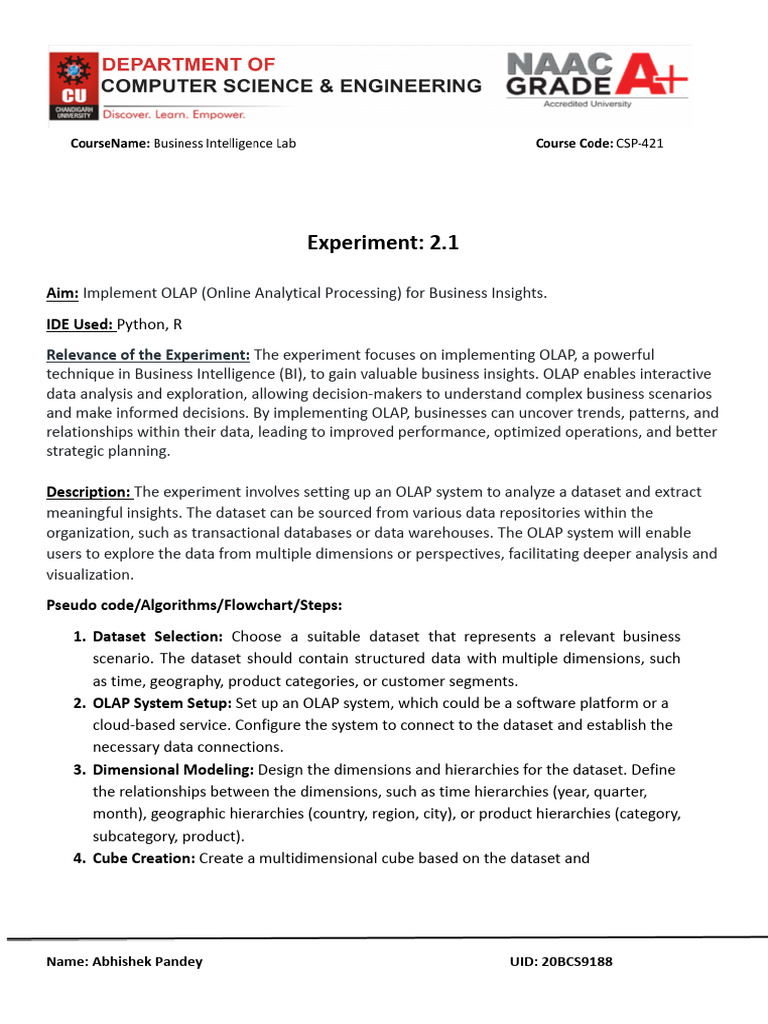 Abhishek Pandey_BI Lab_Exp 5 | PDF | Data Warehouse | Computer Science