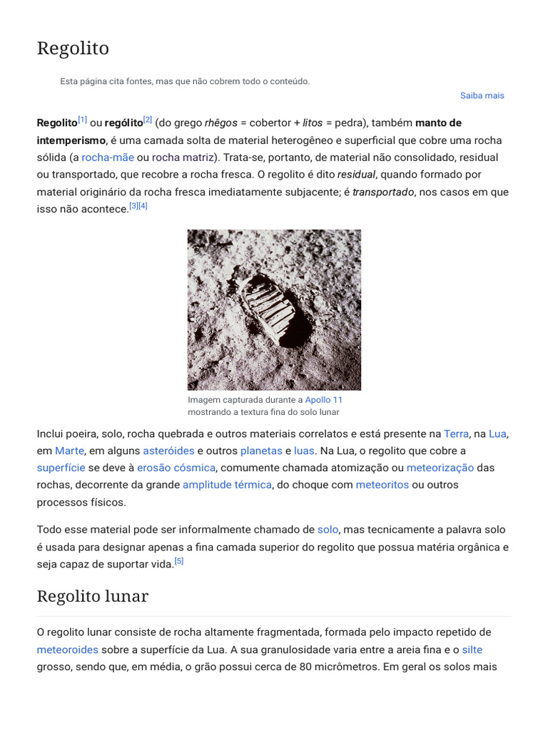 Regolito - Wikipédia, A Enciclopédia Livre | PDF | Ciência Planetária ...