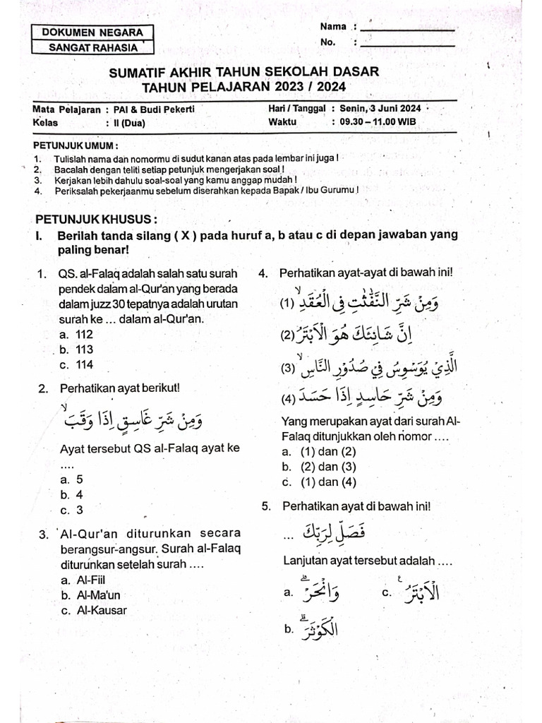 Mapel Pai Kelas 2 | PDF