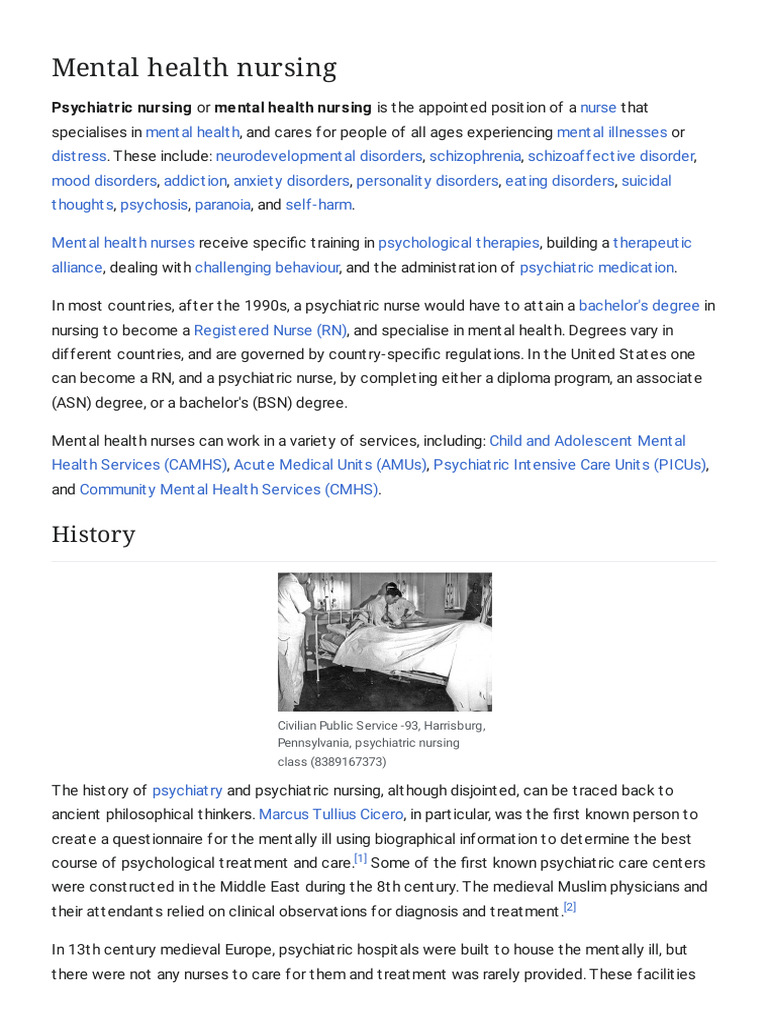 Mental Health Nursing - Wikipedia | PDF | Psychiatry | Nursing