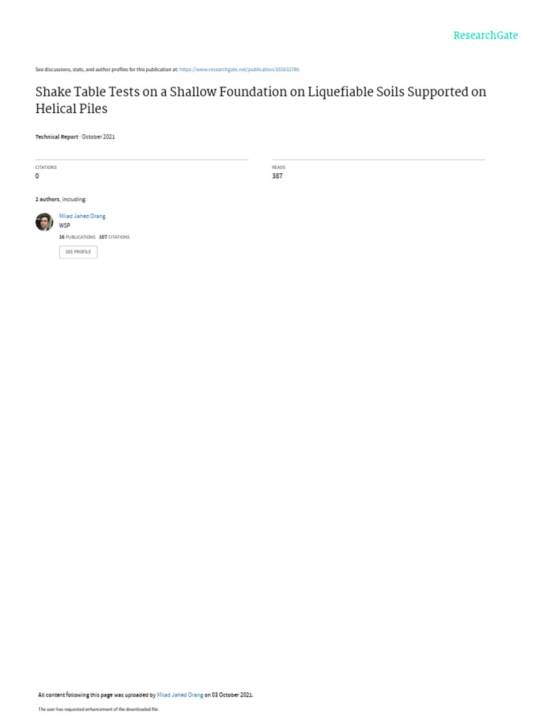Shake Table Tests On A Shallow Foundation On Liquefiable Soils ...
