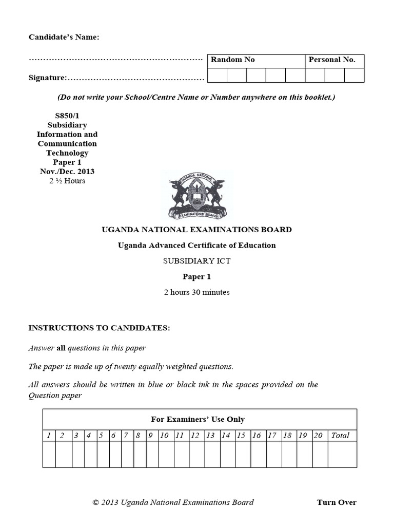 UNEB ICT Sample Question Paper1 MARKING GUIDE | PDF | Computer Network | Computer Data Storage