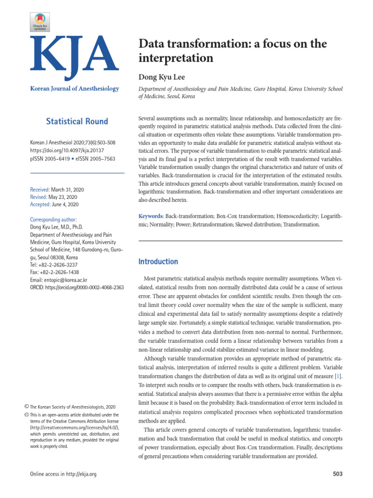 Lee - 2020 - Data Transformation A Focus On The Interpretation | Download Free PDF | Statistics ...