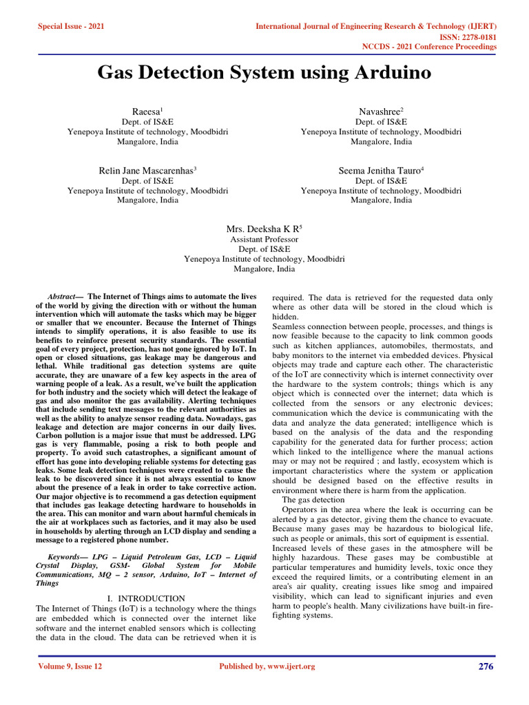 Gas Detection System Using Arduino | Download Free PDF | Sensor | Internet Of Things