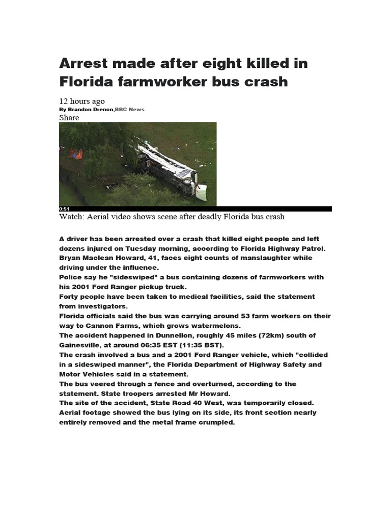 Florida Farmworker Bus Crash: 8 Dead | PDF