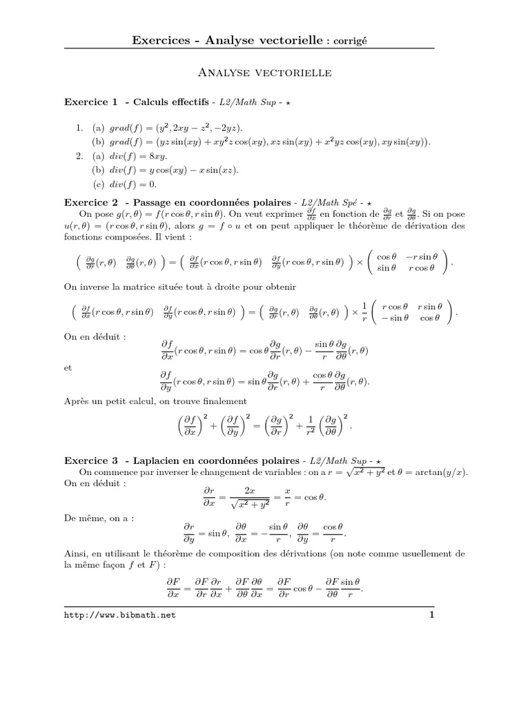 Exercices - Analyse Vectorielle Corrigé | PDF | Mathématiques appliqués ...