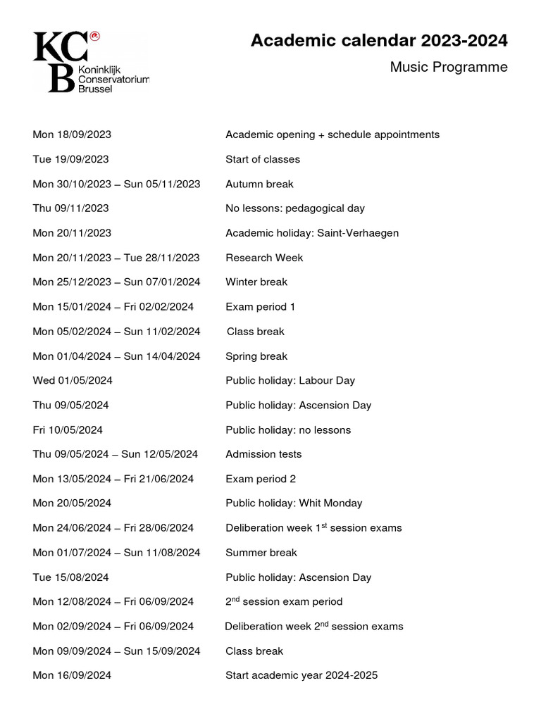 Academic Calendar 2023 MUS - Aanpassing | PDF