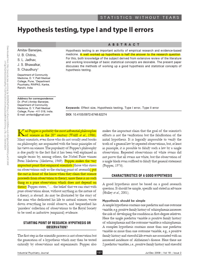 Banerjee Et Al. - 2009 - Hypothesis Testing, Type I and Type II Errors ...