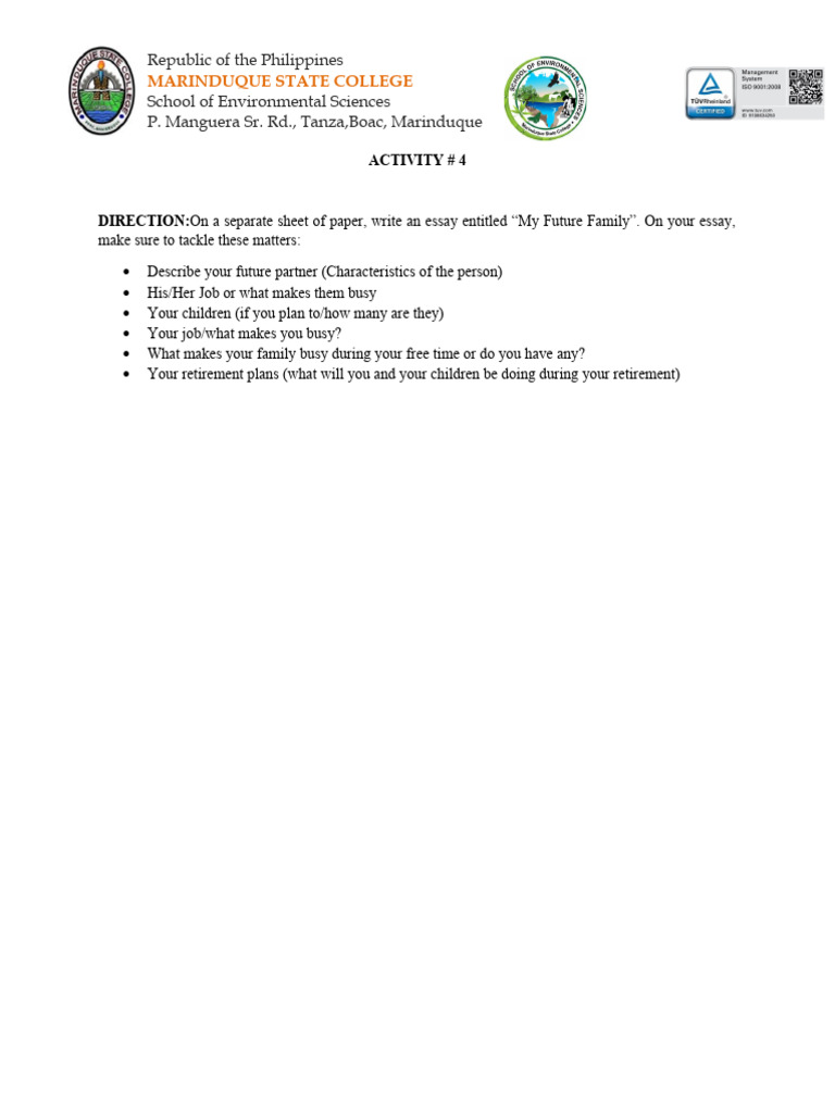 My Future Family Essay Guidelines | PDF