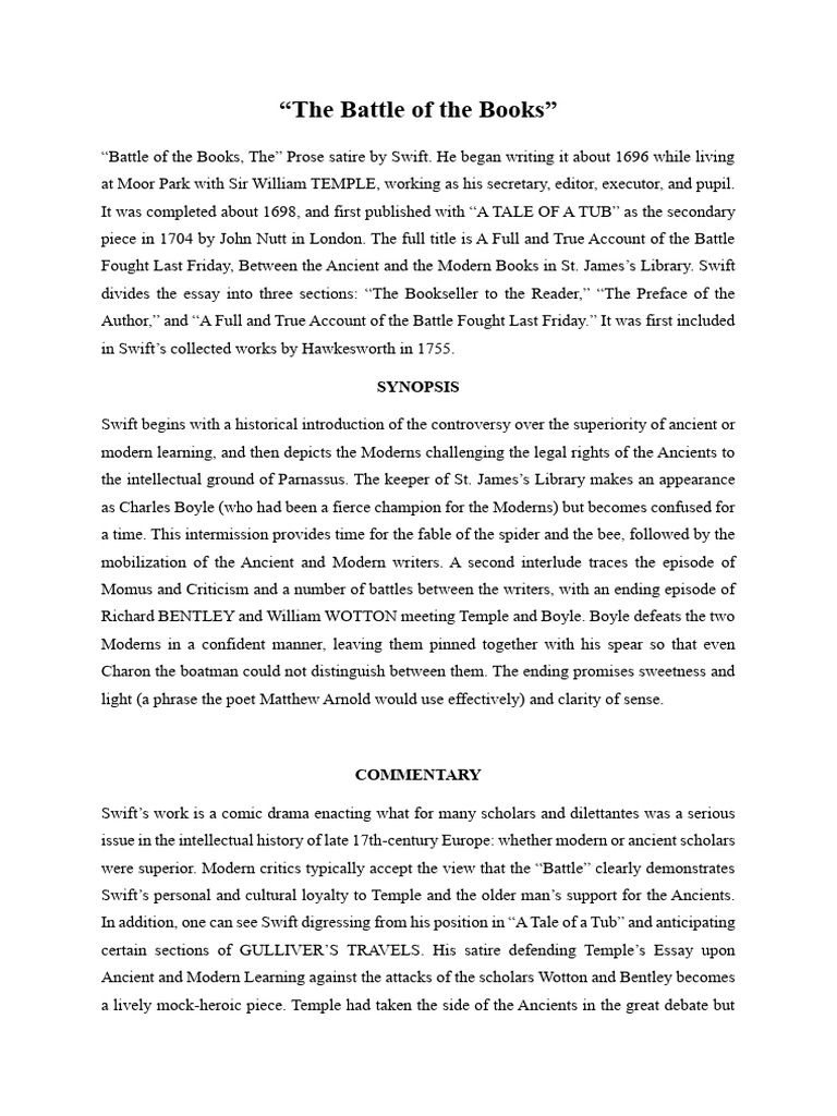 The Battle of The Books | PDF | Jonathan Swift