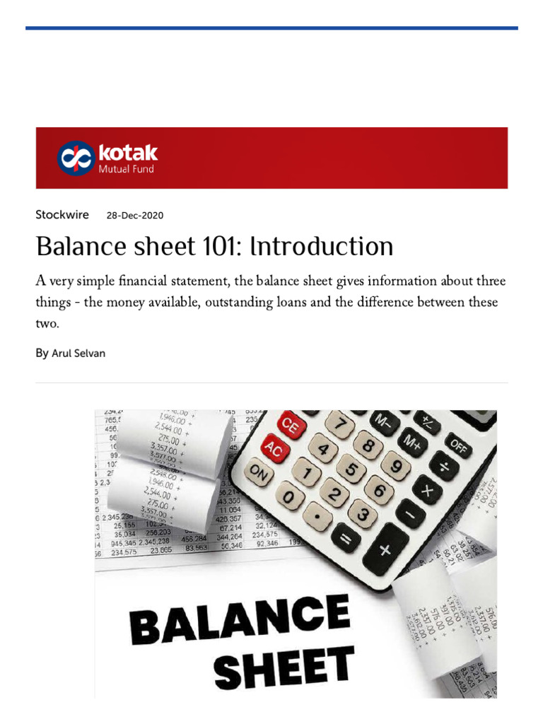 Balance Sheet 101 - Introduction - Value Research | PDF | Balance Sheet ...